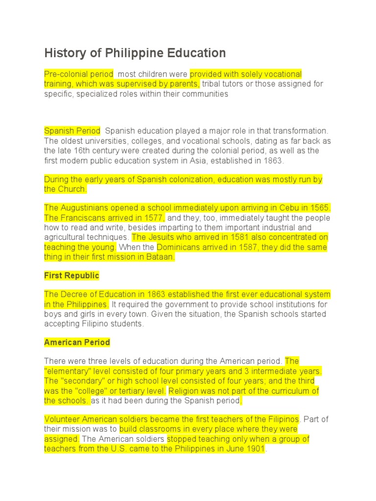History of Philippine Education Hand Outs and Activity | PDF | Schools