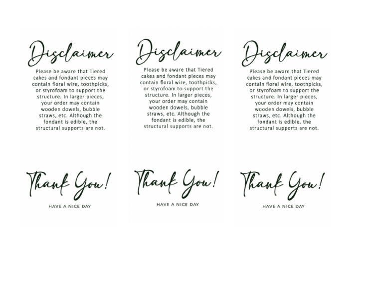 Cake Disclaimer | PDF