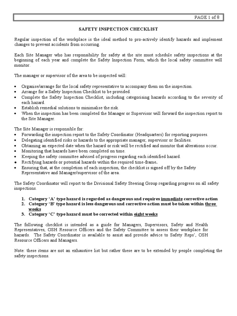 Safety Inspection Checklist2 | PDF | Door | Safety