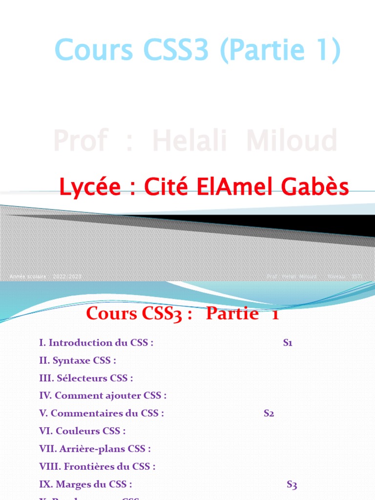 Cours CSS3 Pour 3 STI (Partie 1) | PDF | Html | Élément HTML