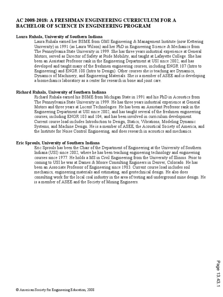 A Freshman Engineering Curriculum For A Bachelor of Science in ... A Freshman Engineering Curriculum For A Bachelor of Science in ...