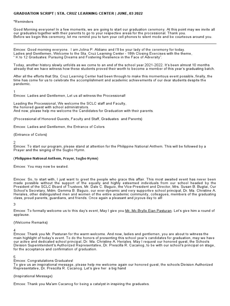 GRADUATION SCRIPT Final | PDF