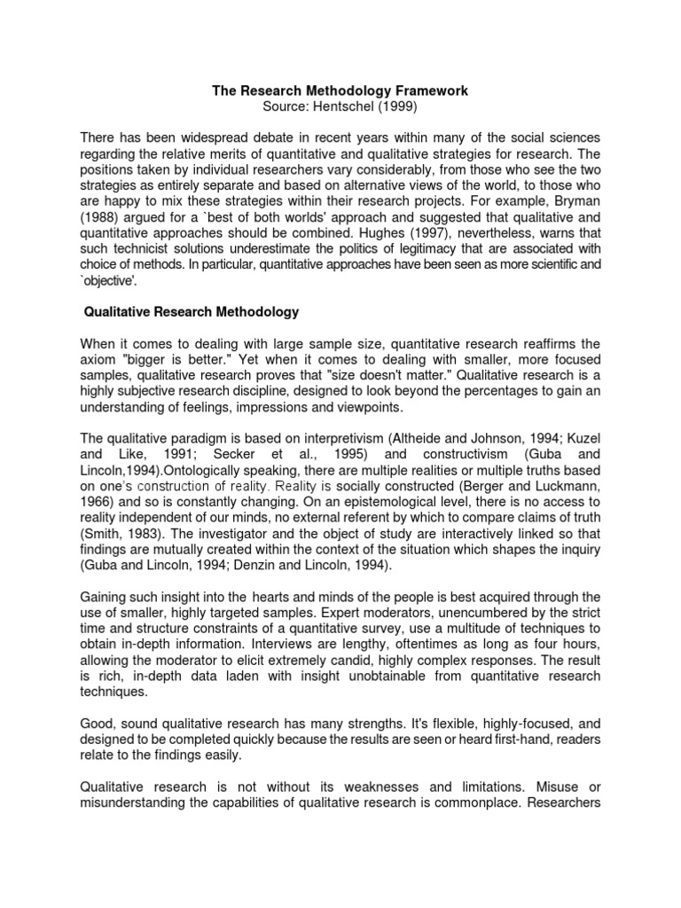 Quantitative and Qualitative Research Methodology Framework | PDF ...