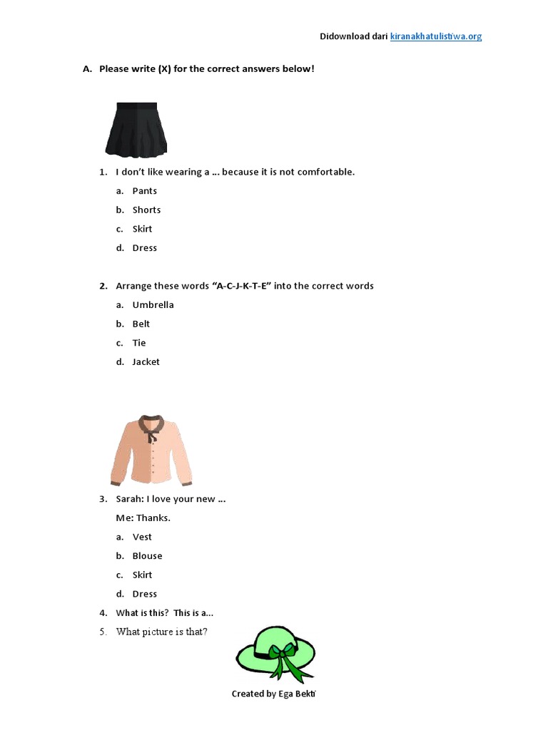 Materi Kelas 2 SD - Clothes | PDF