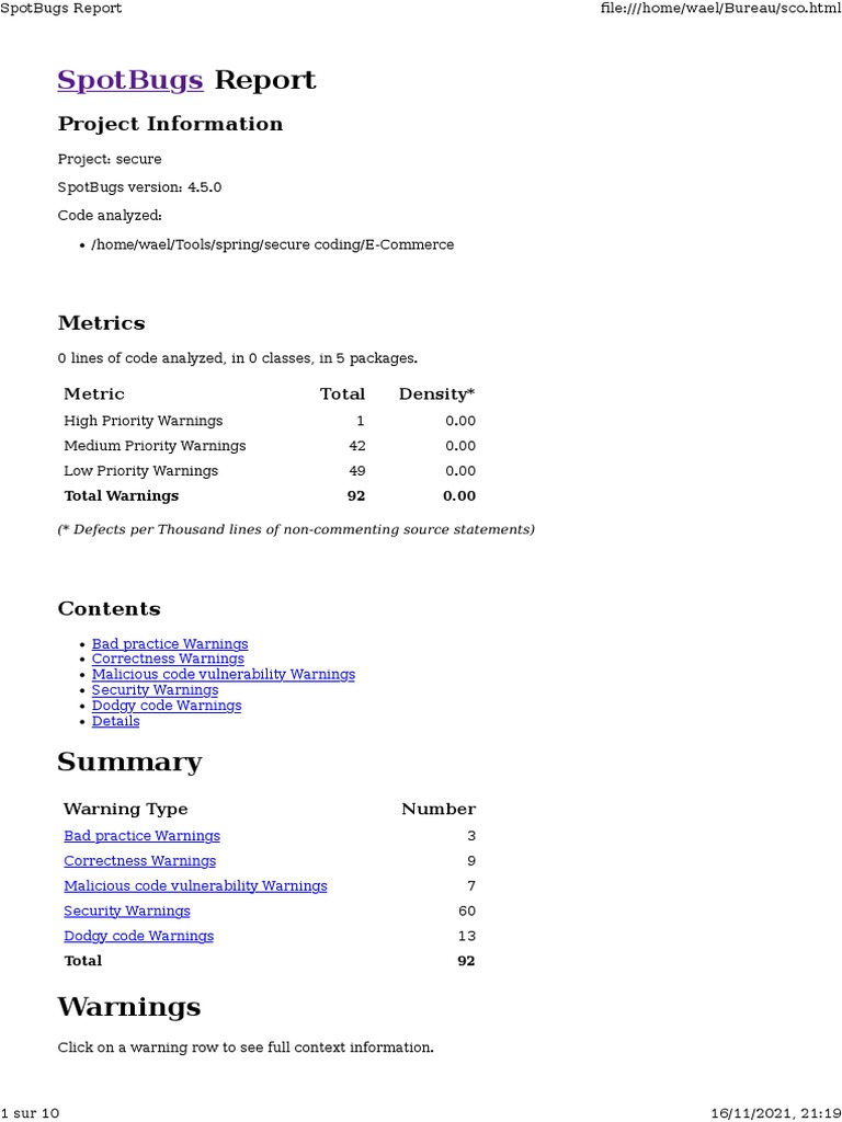 SpotBugs Report | PDF | Parameter (Computer Programming) | Computer Programming