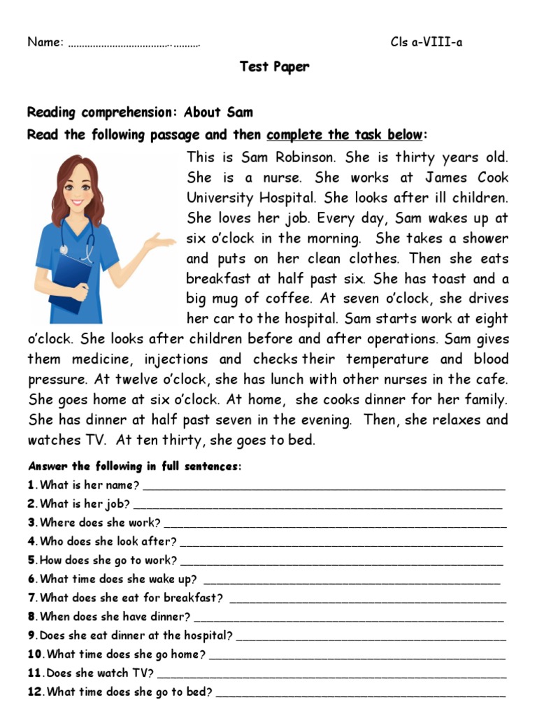 Reading Comprehension: About Sam | PDF | Linguistics | Grammar