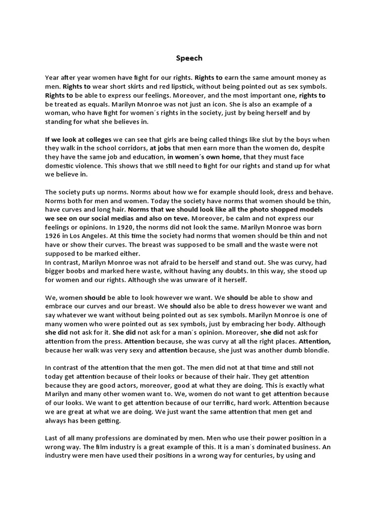 Speech | PDF | Marilyn Monroe | Gender