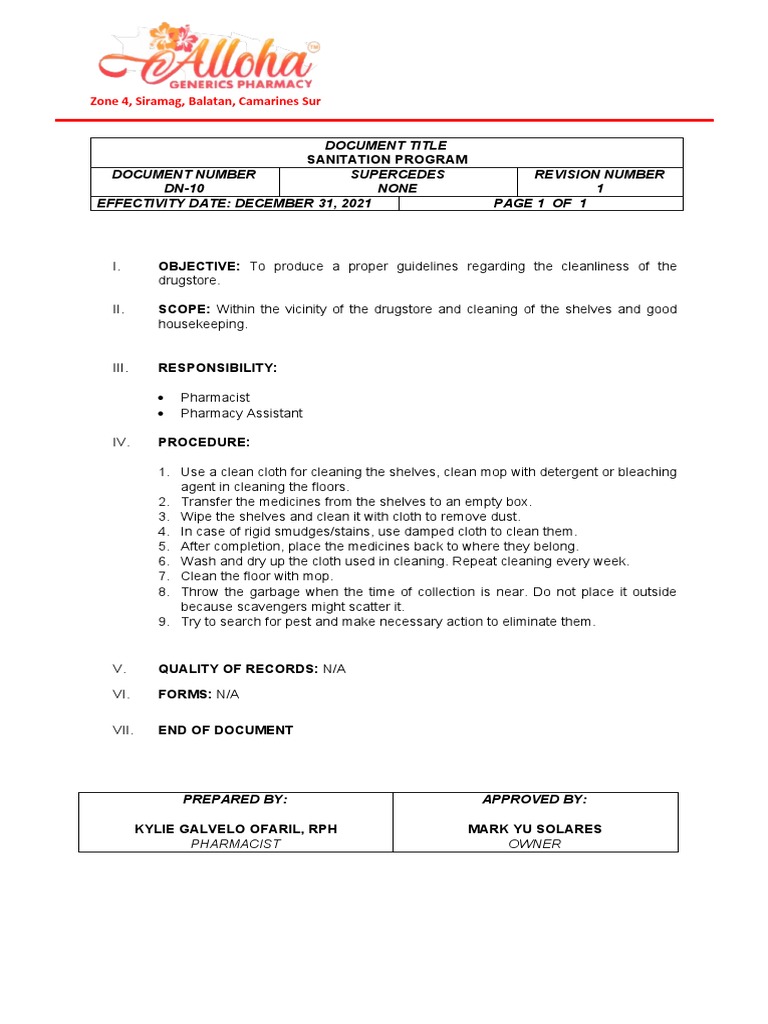 Drugstore Sanitation Guidelines | PDF