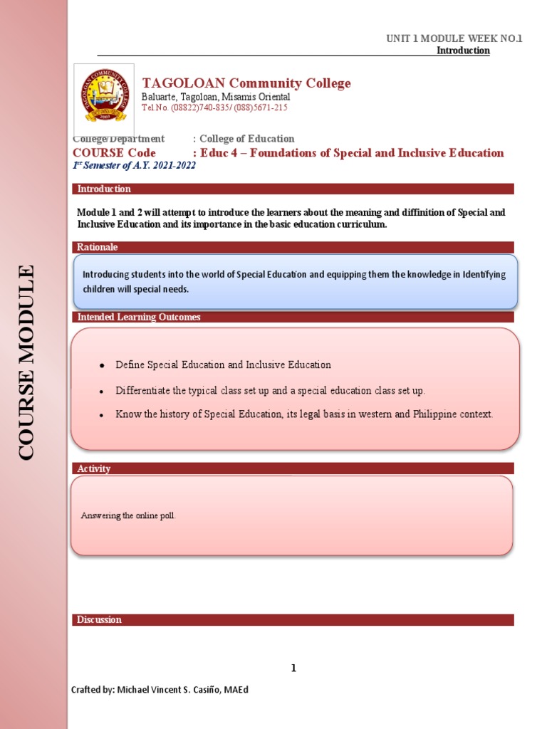 Module 1 | PDF | Special Education | No Child Left Behind Act