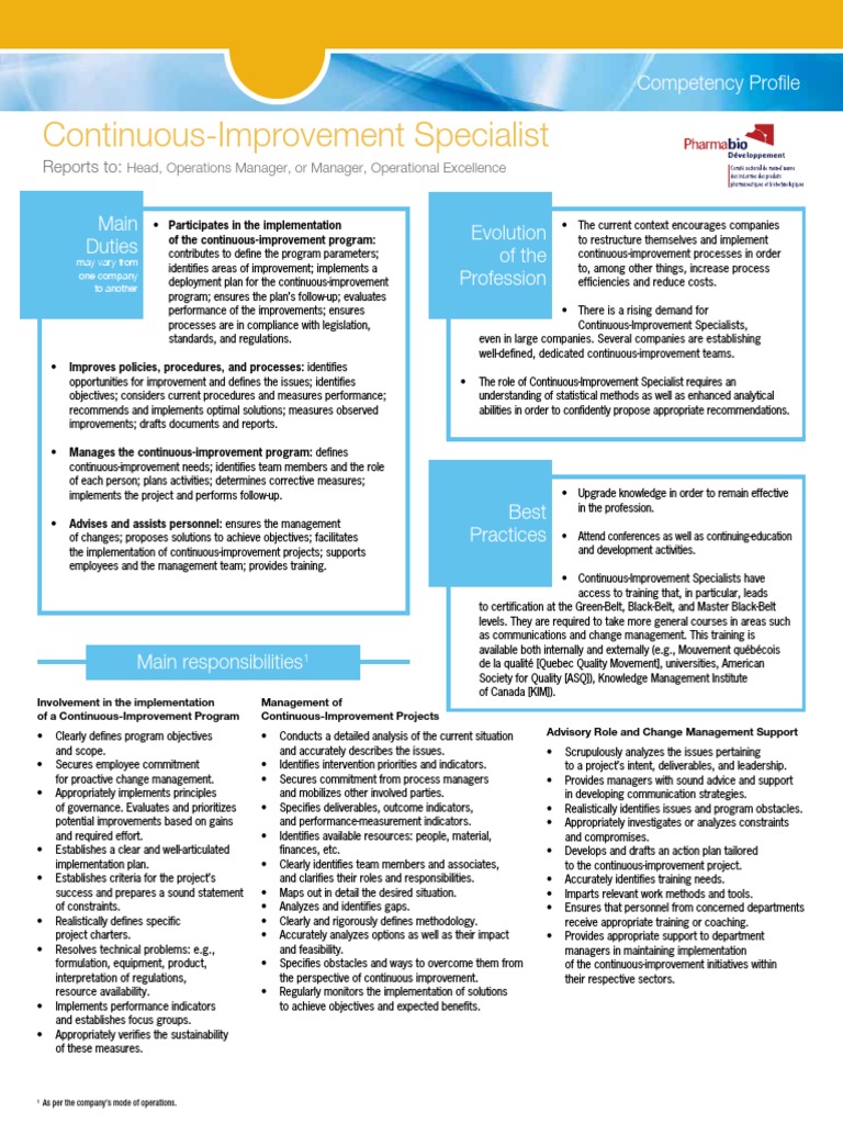 Continuous Improvement Specialist | PDF | Implementation | Change ...