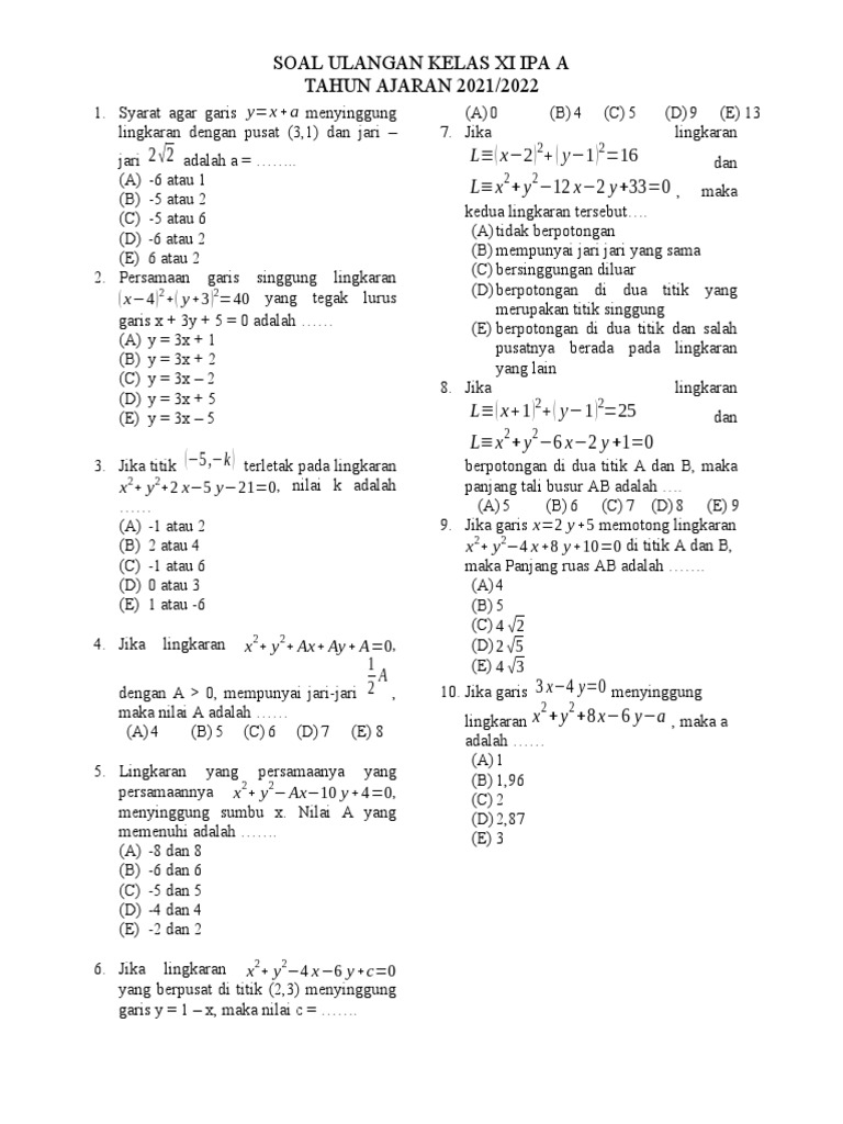Soal Ulangan Kelas Xi Ipa B | PDF