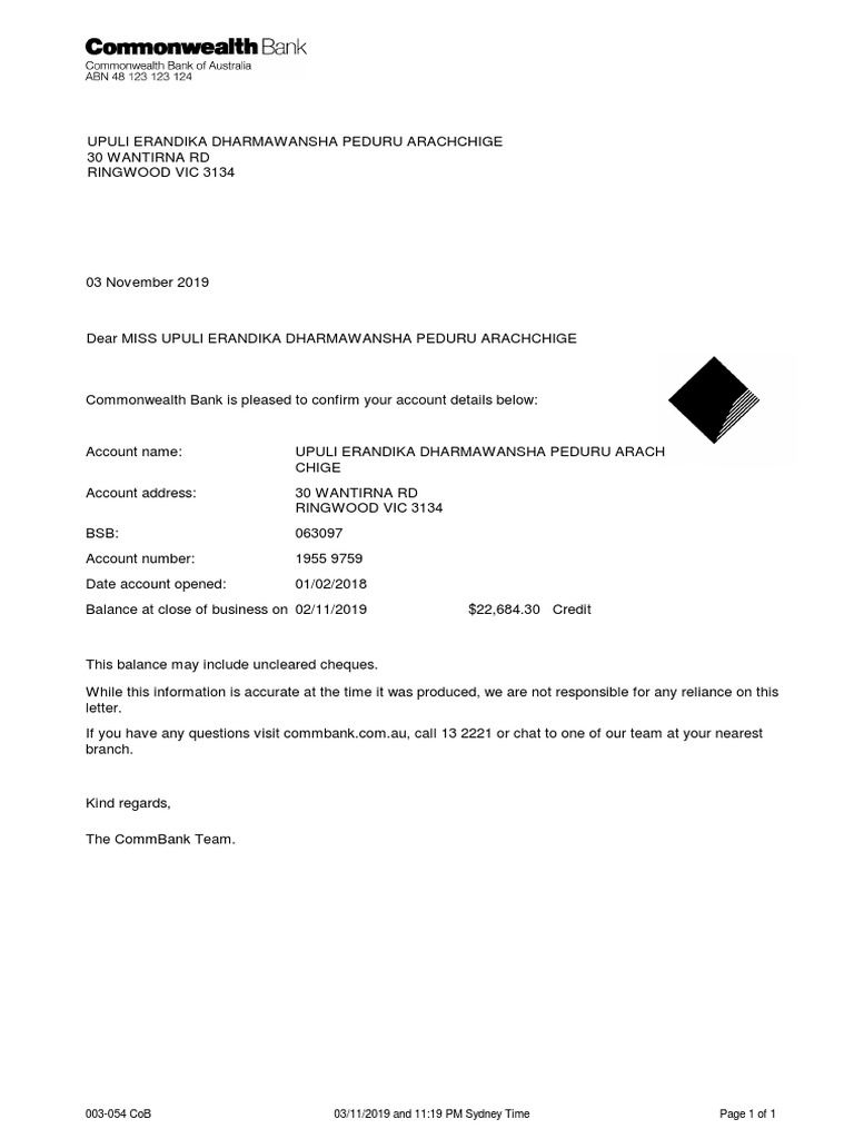 Balance Confirmation | PDF