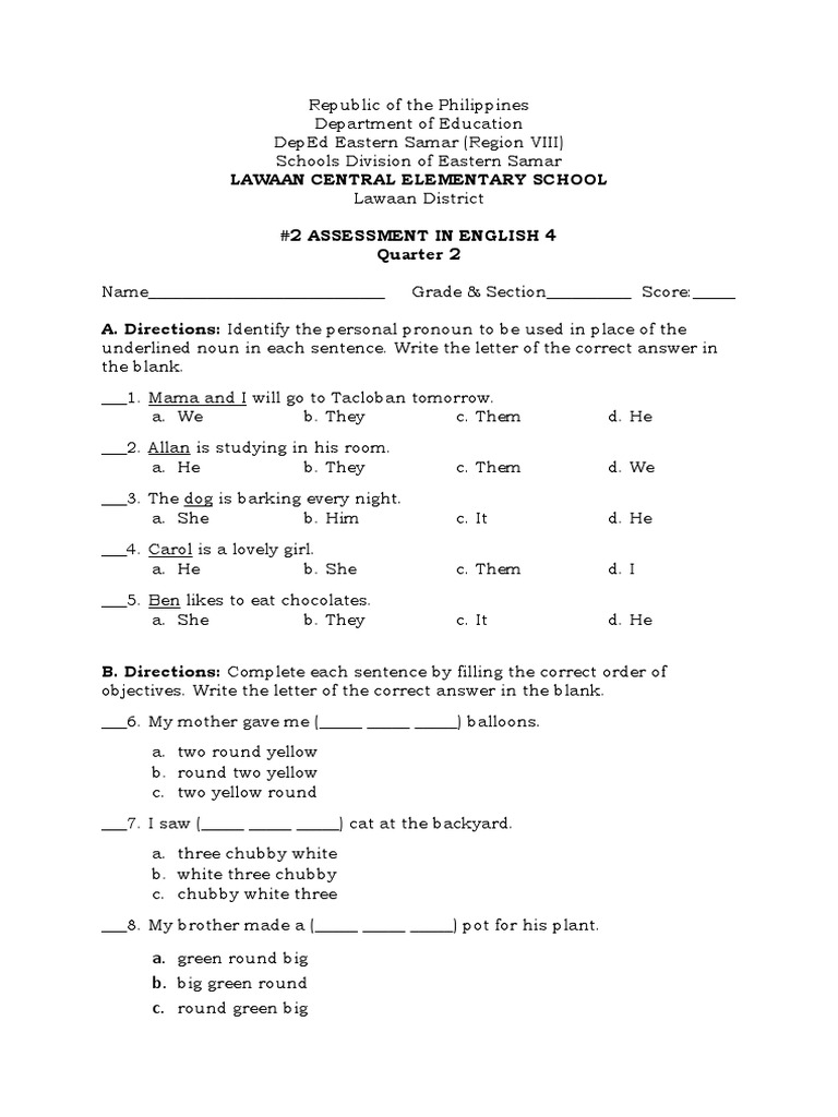 #2 Assessment in English-Q2 | PDF | Language Arts & Discipline