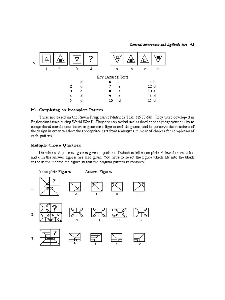 General awareness and Aptitude test Spotting Hidden Patterns | PDF ...