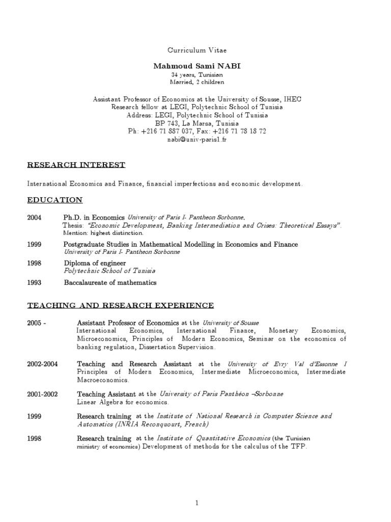Mahmoud Nabi CV09 | PDF | Tunisia | Economics