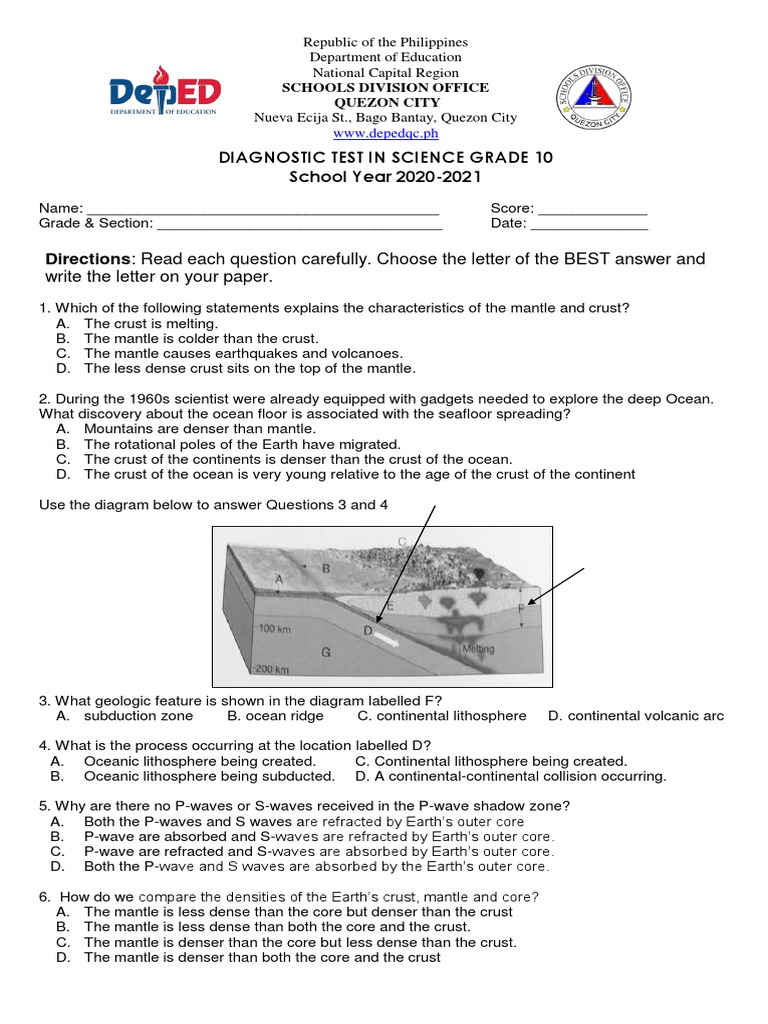 SCIENCE Diagnostic 2020 - Gr10 | PDF | Plate Tectonics | Transformer