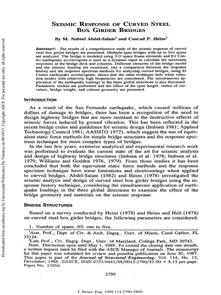 Seismic Response of Curved Steel Box Girder Bridges | PDF | Bridge ...