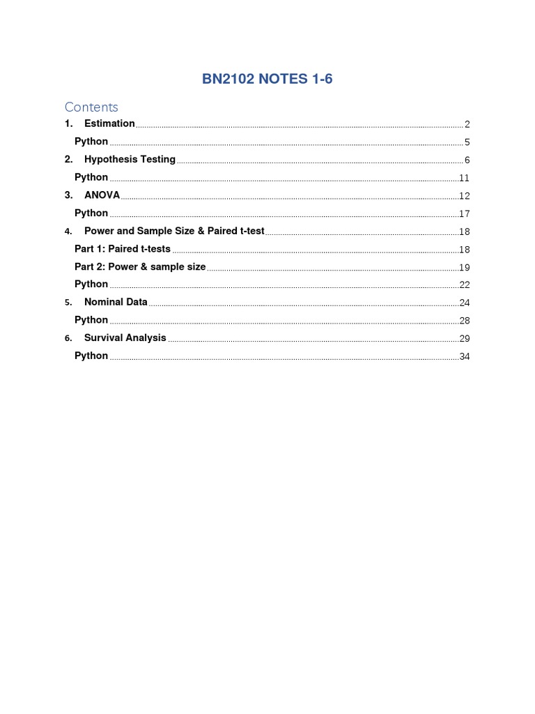 Notes On Statistical Methods Including Estimation Hypothesis Testing Anova Power And Sample