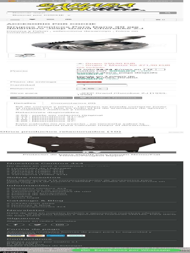 Grupos Conicos para Dana 30 Eje Delantero Jeep Grand Cherokke ZJ | PDF | Coche | Vehículos