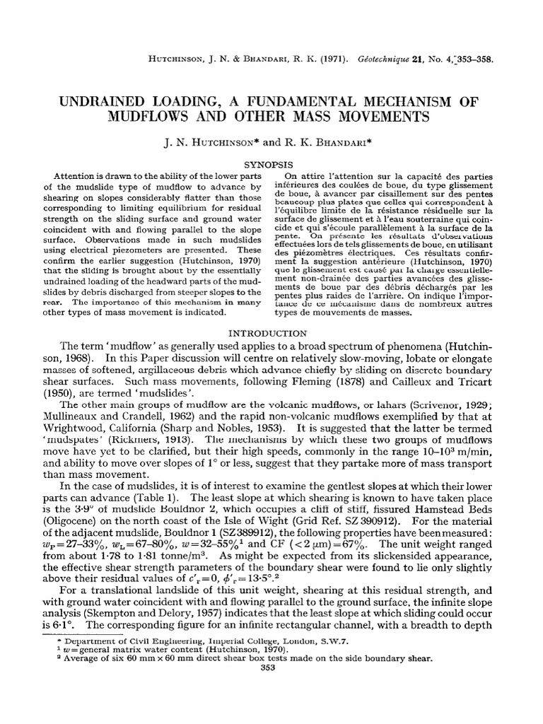 Unconstrained Shearing Enables Low-Angle Mudslides | PDF | Earth ...