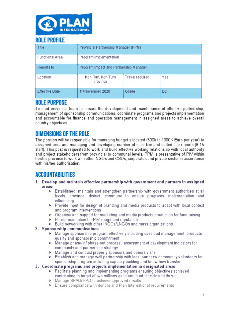 Plan International Vietnam Provincial Partnership Manager | PDF ...