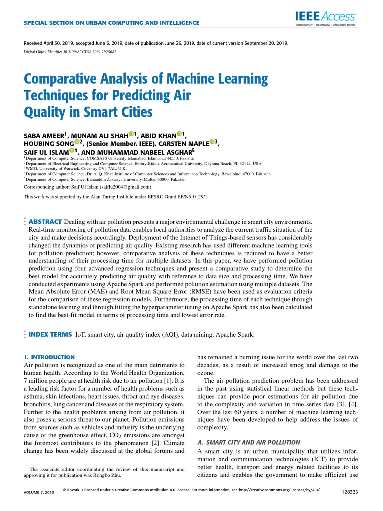 Comparative Analysis of Machine Learning Techniques For Predicting Air Quality in Smart Cities ...