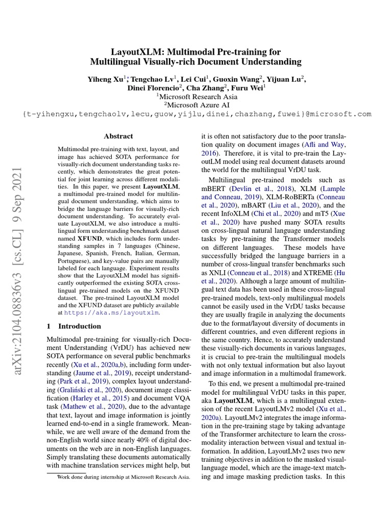 LayoutXLM: A Multilingual Multimodal Pre-trained Model for Visually ...