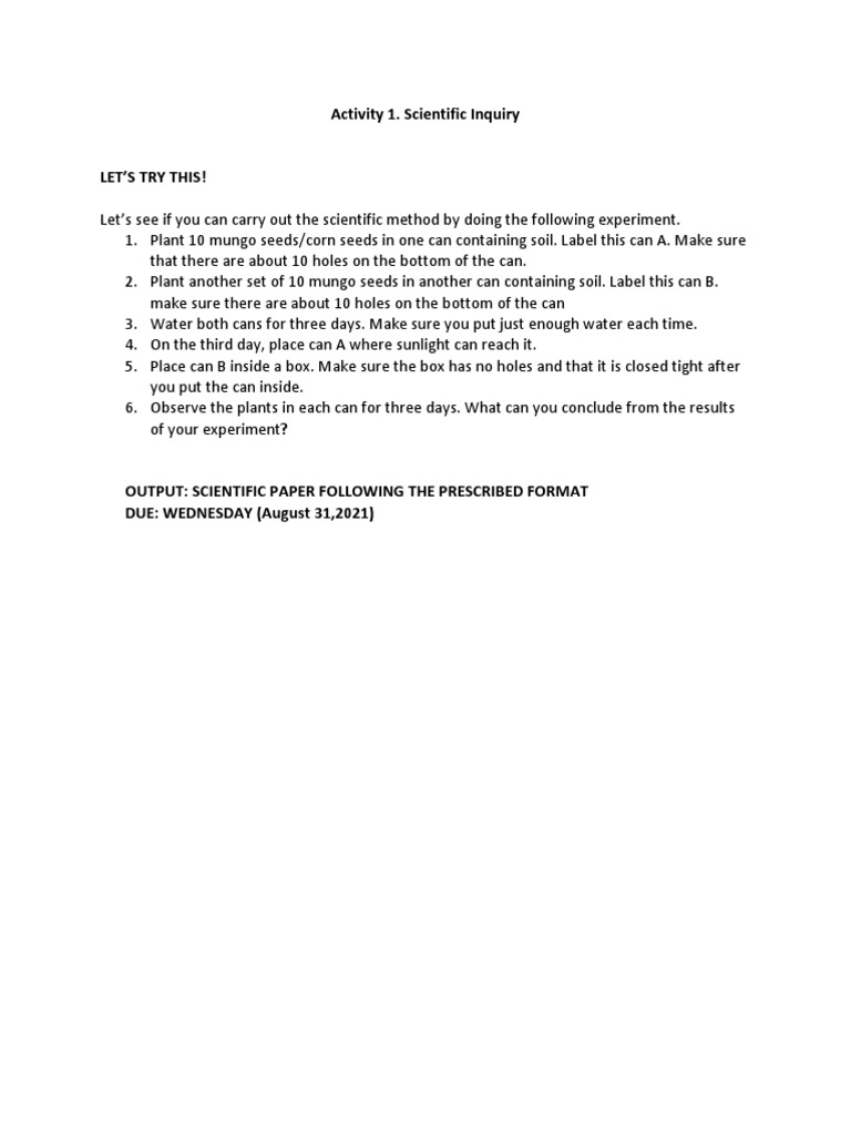 Activity 1.scientific Inquiry | PDF