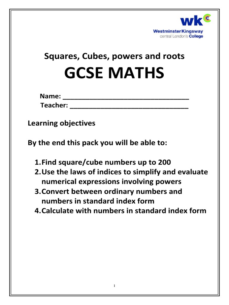 Squares Cubes Powers and Roots | PDF | Speed | Mathematics