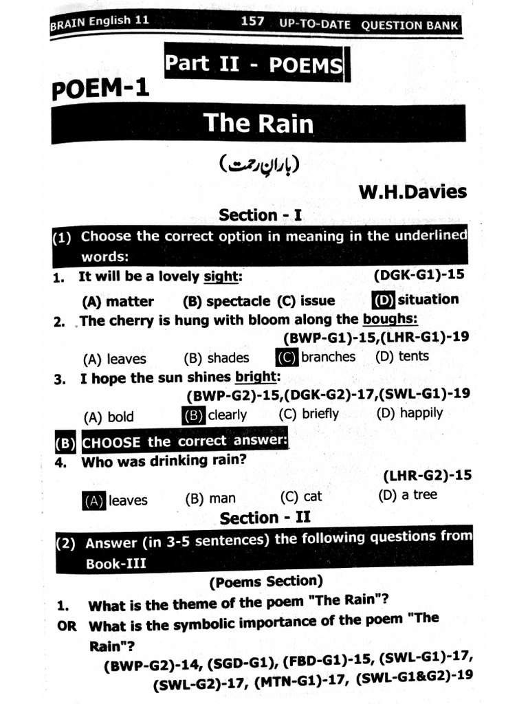 11th English Poem 1, 2 Notes - Nauman Sadaf | PDF | Mail