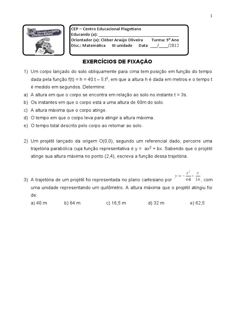 LISTA - III Unidade - 9°ano | PDF