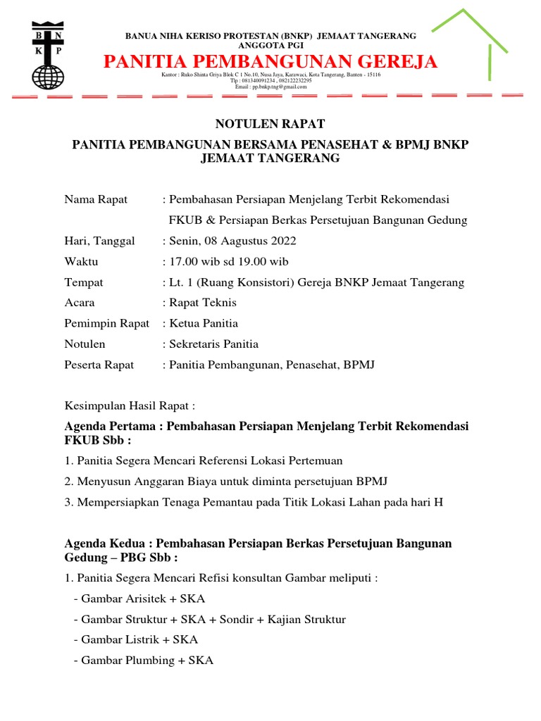 Notulen Rapat Panitia Pembangunan Gereja | PDF