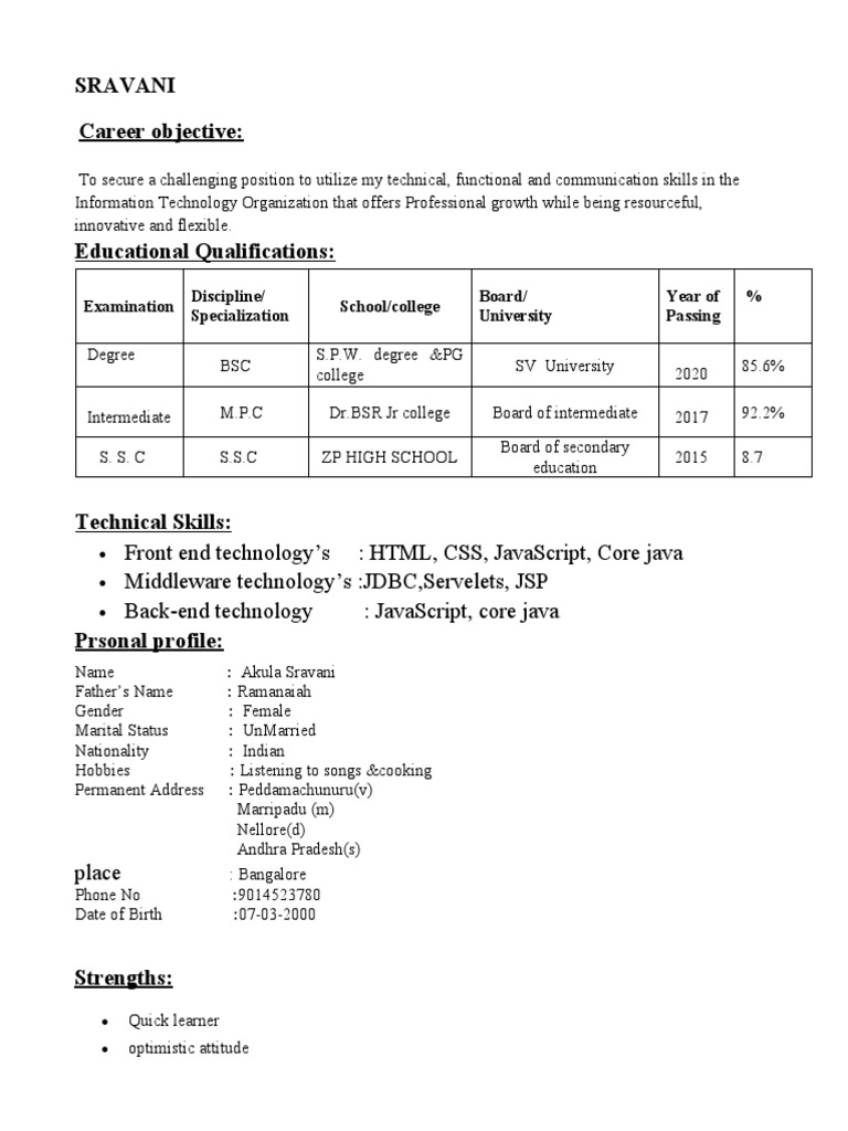 Sravani Dre Resume | PDF