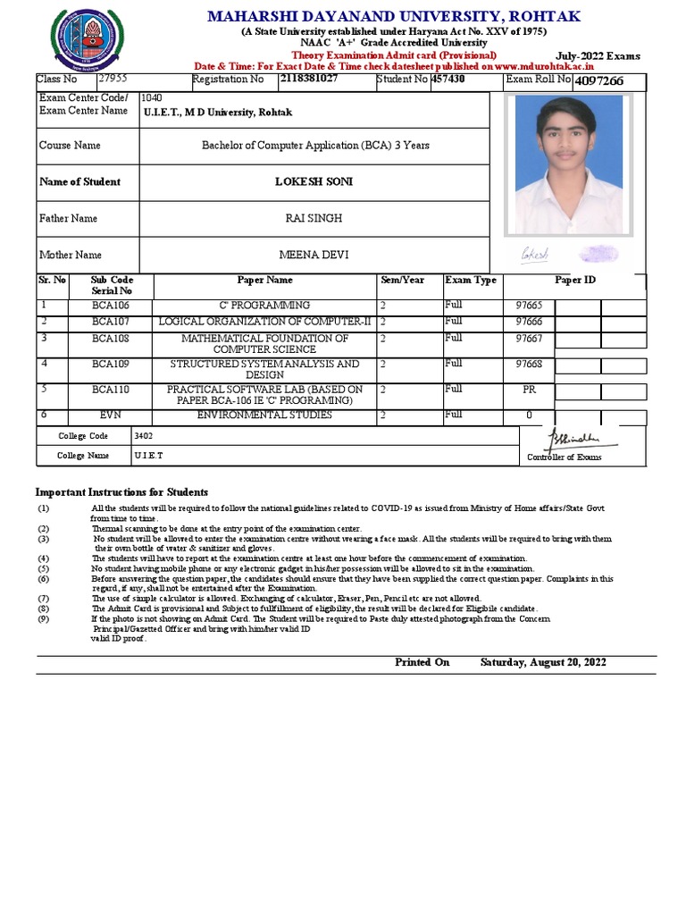 StudentAdmitCard Full | PDF | Computing