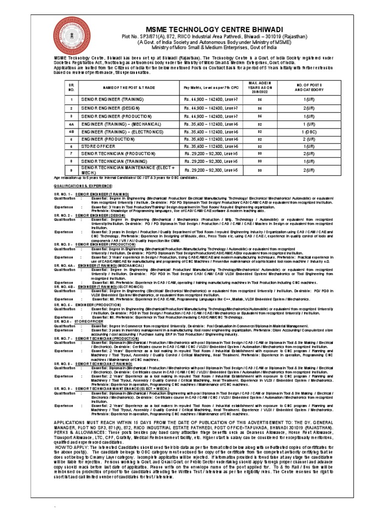 Advertiesment - MSME TC Bhiwadi | PDF | Mechanical Engineering | Mechatronics