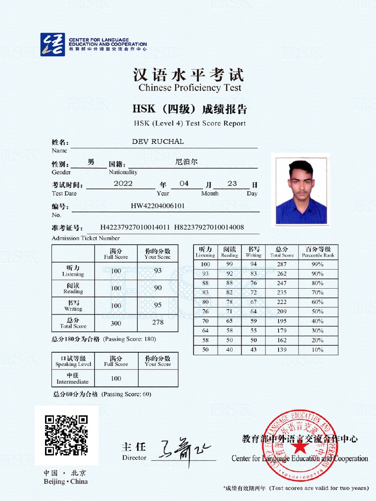 Hsk Certificate (1) | PDF