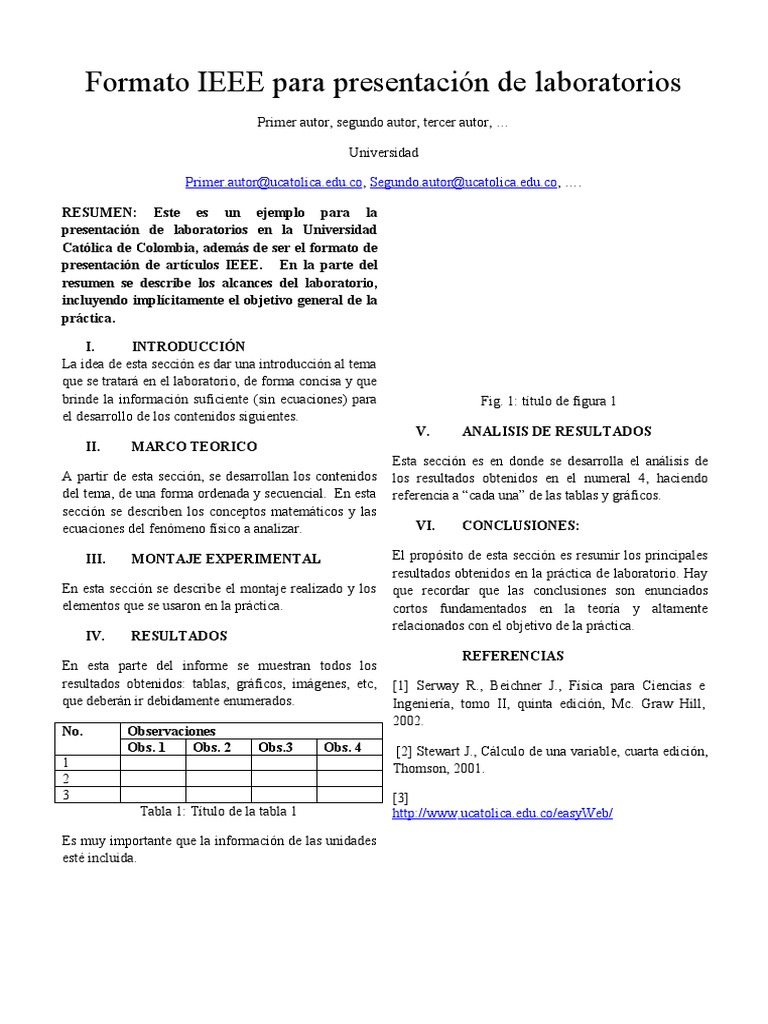 Formato IEEE para Informes de Laboratorio | PDF | Teoría | Science