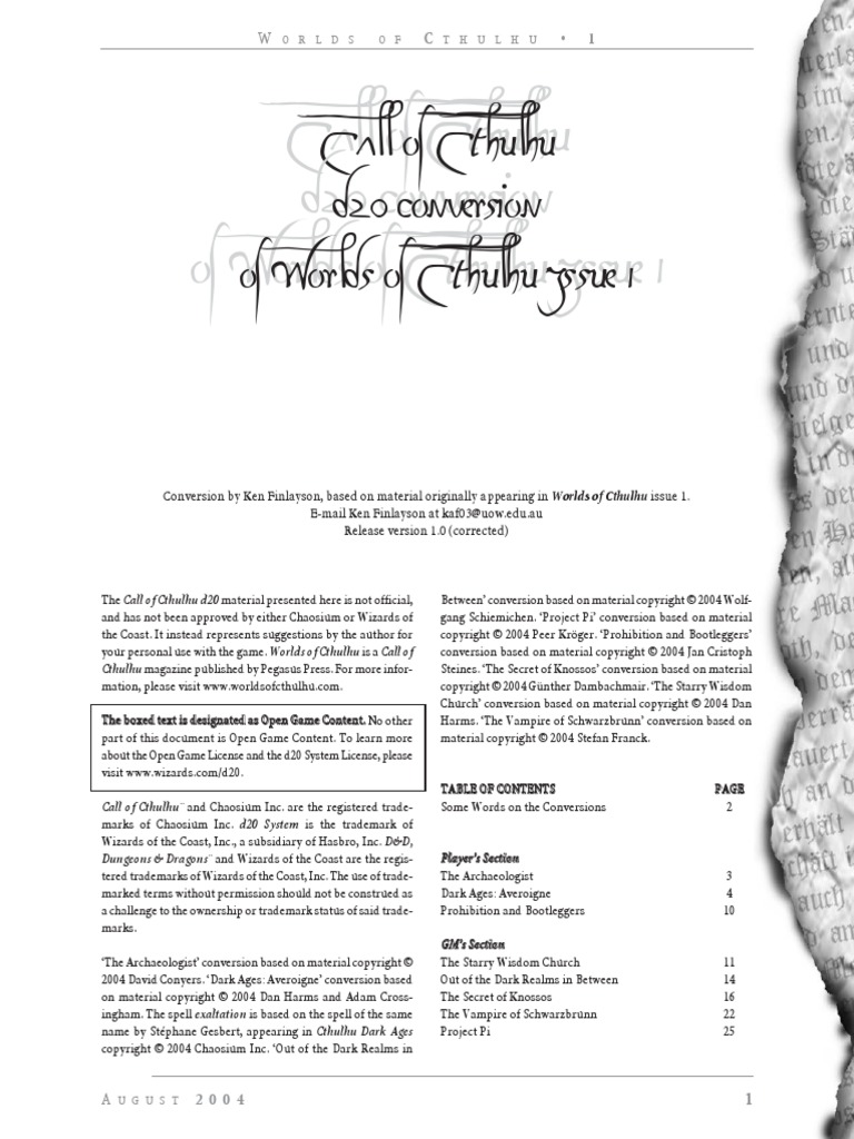 Call of Cthulhu d20 Teil 1 | PDF