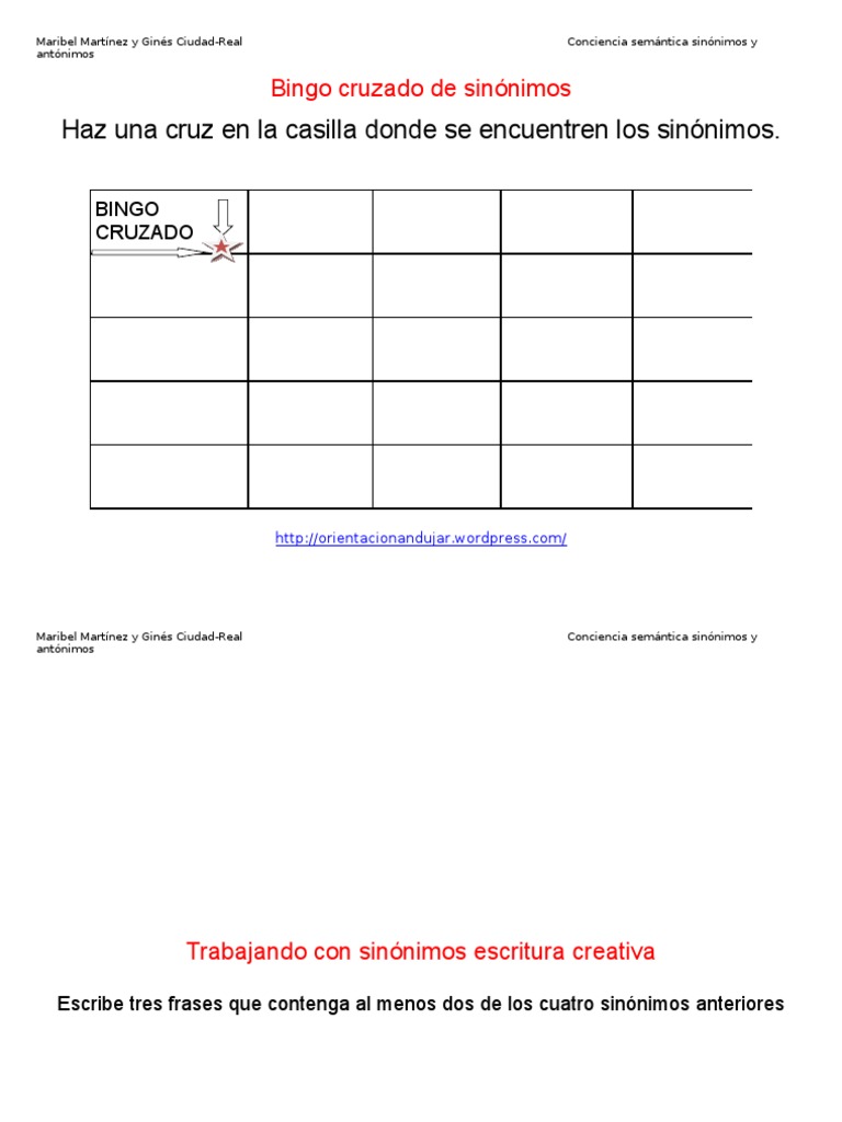 Bingo de Sinónimos y Antónimos | PDF