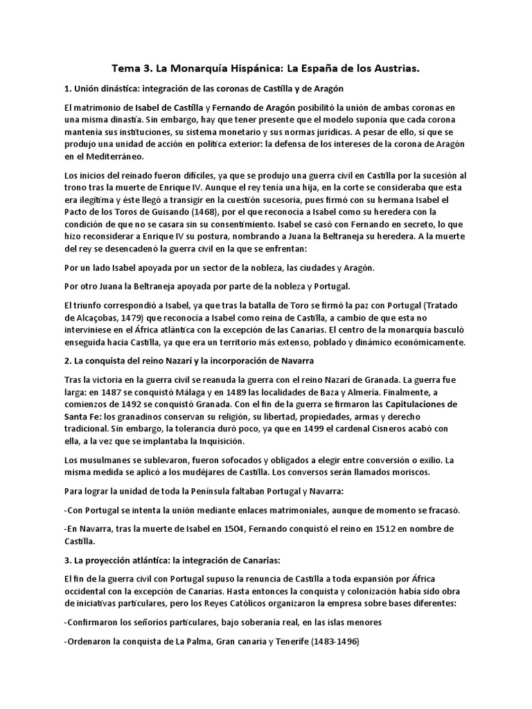 Tema 3 La Monarquía Hispánica Pdf Imperio Español España