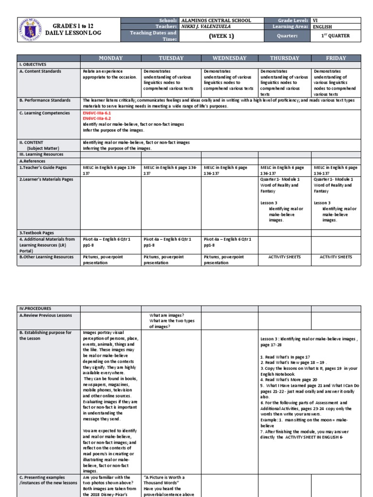 DLL ENG Q1 WK1 Melc Based | PDF | Image | Perception