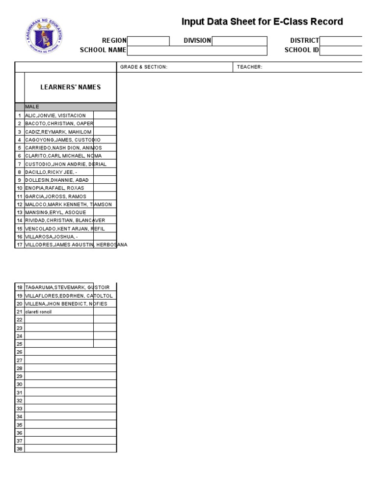 E-Class Record Input Sheet 2020-21 | PDF