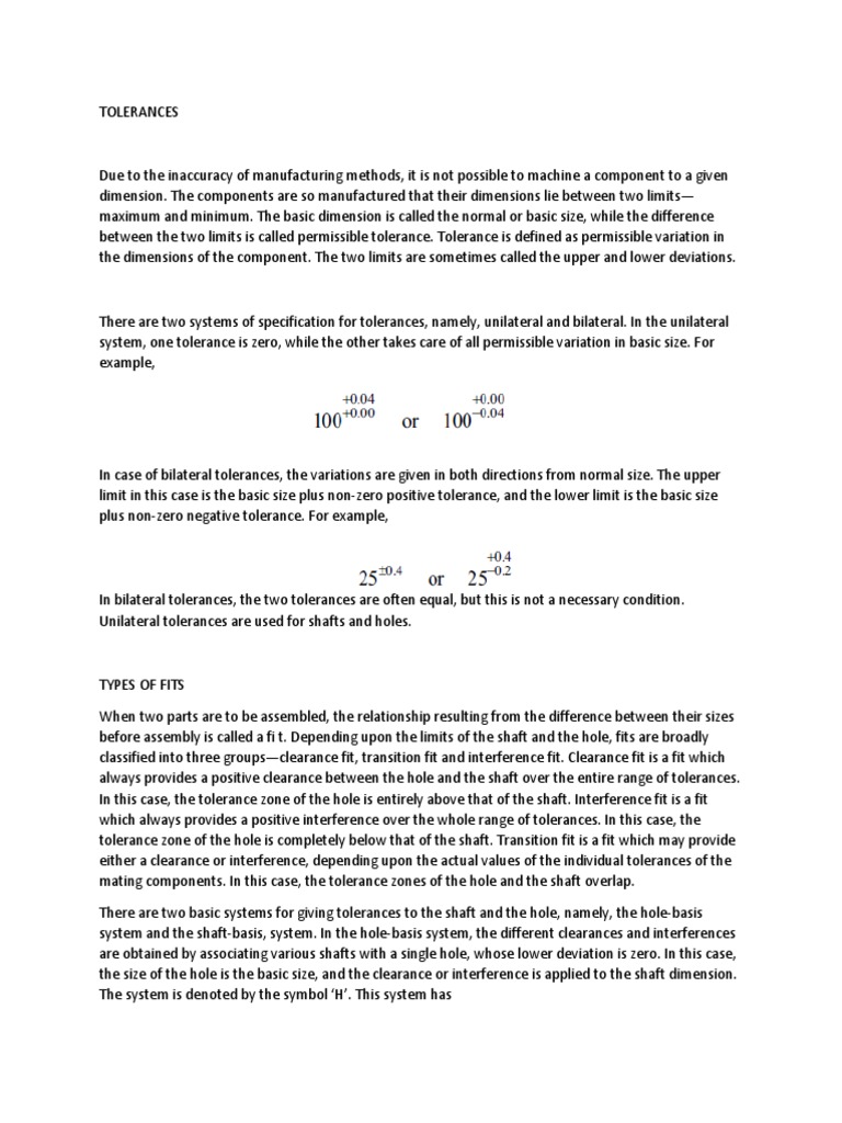 An Overview of Tolerances and Fits in Manufacturing | PDF | Engineering ...