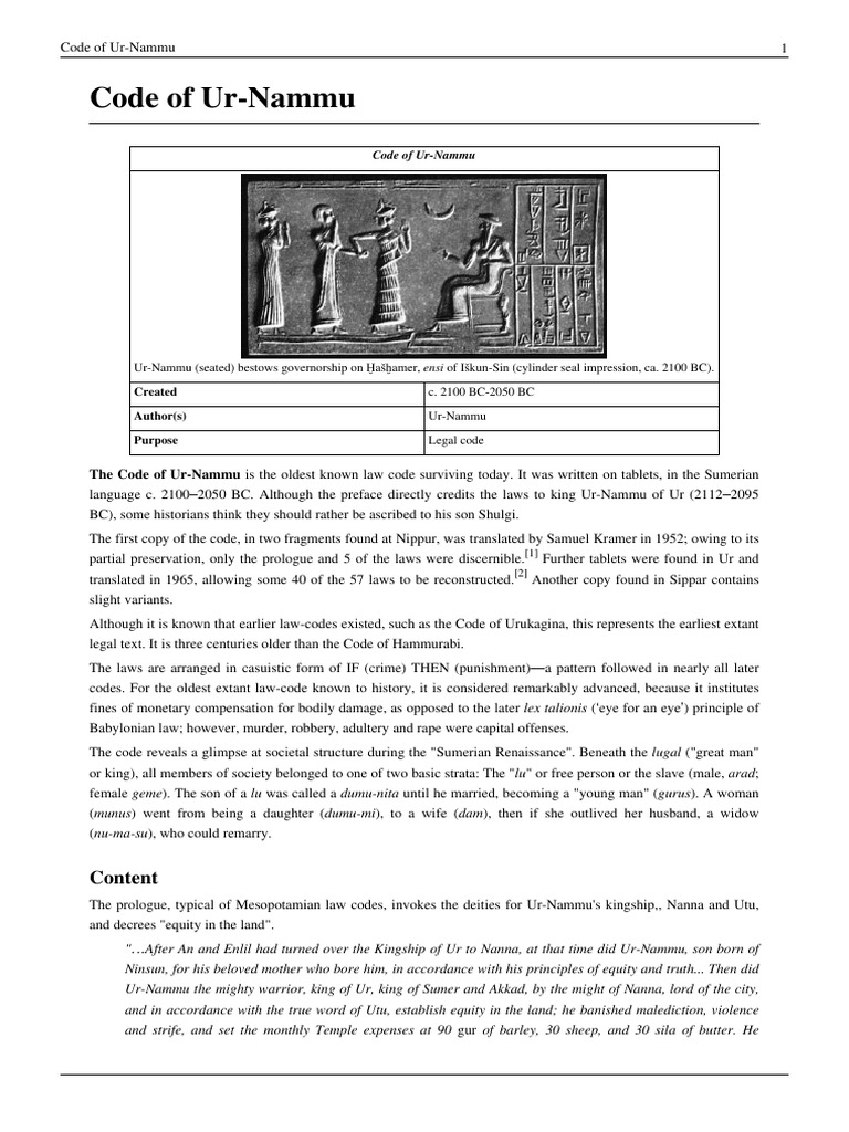 Code of Ur-Nammu | Download Free PDF | Sumer | Archaeology Of Iraq