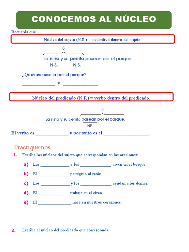 Nucleo Del Sujeto y Predicado | PDF
