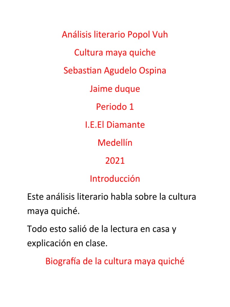 Sebastian Agudelo Analisi Español | PDF | Civilización maya | Mesoamérica