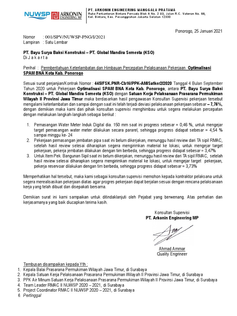 Surat Pemberitahuan Progres Pekerjaan Ponorogo | PDF Surat Pemberitahuan Progres Pekerjaan Ponorogo | PDF