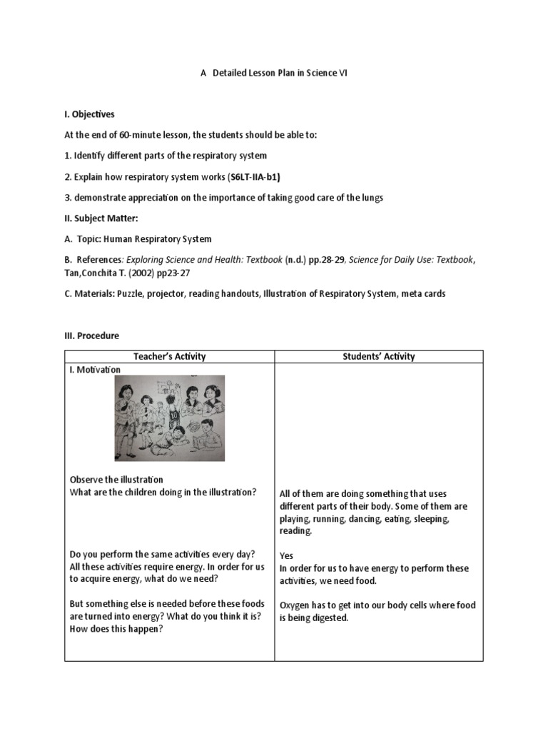 Grade 6 Respiratory System Lesson Plan | PDF | Respiratory Tract ...