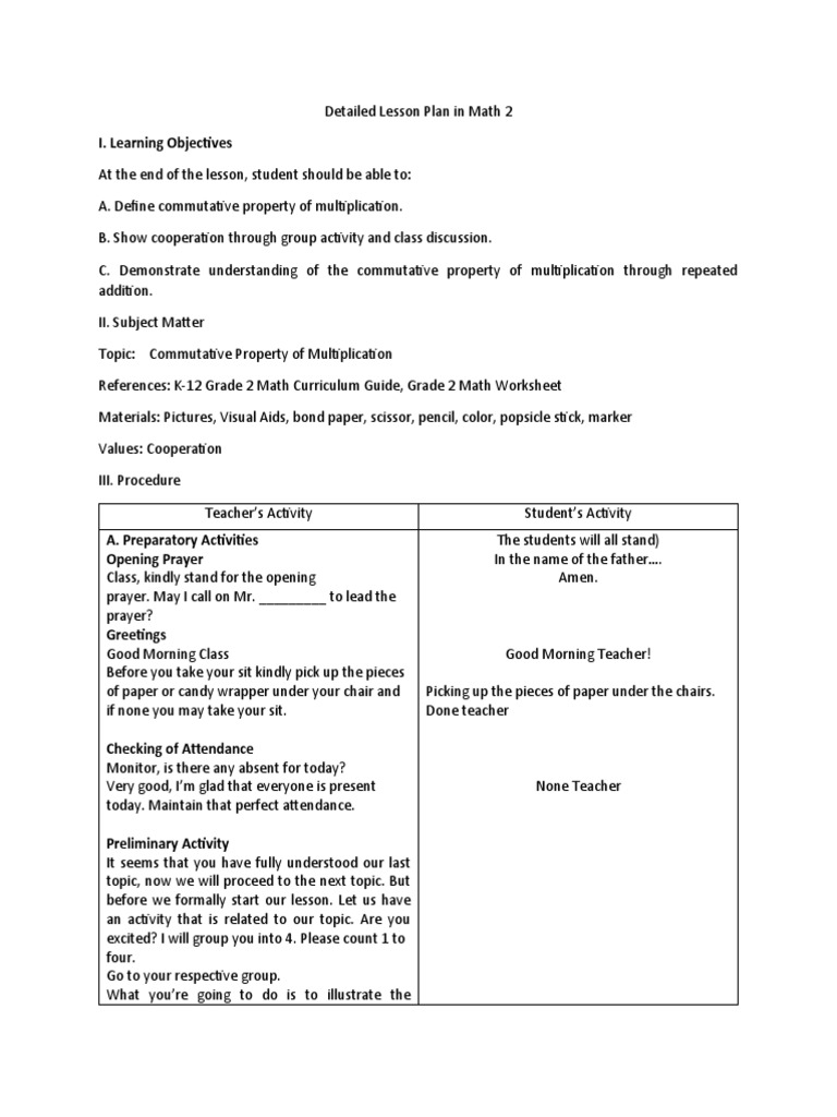 Lesson Plan in Math II (TTL Demo) | PDF | Multiplication | Teachers