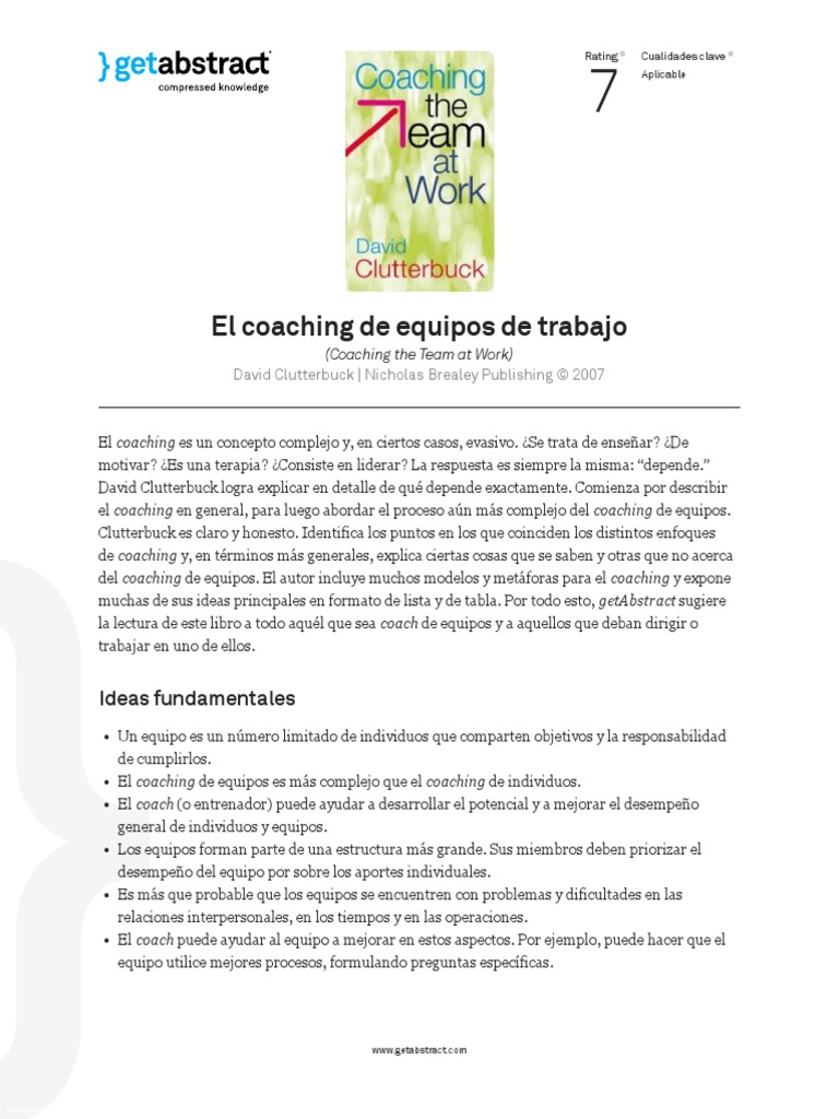 El Coaching de Equipos de Trabajo Clutterbuck Es 11159 | PDF ...